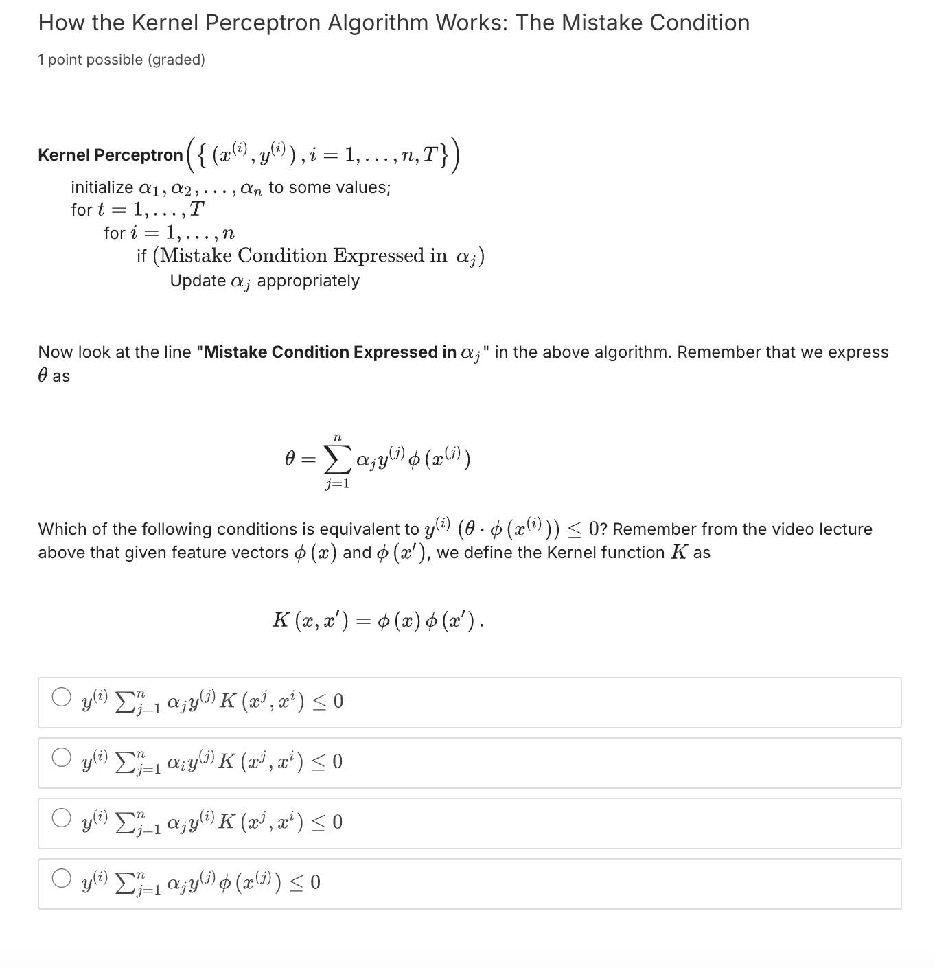 How the Kernel Perceptron Algorithm Works: | StudyX