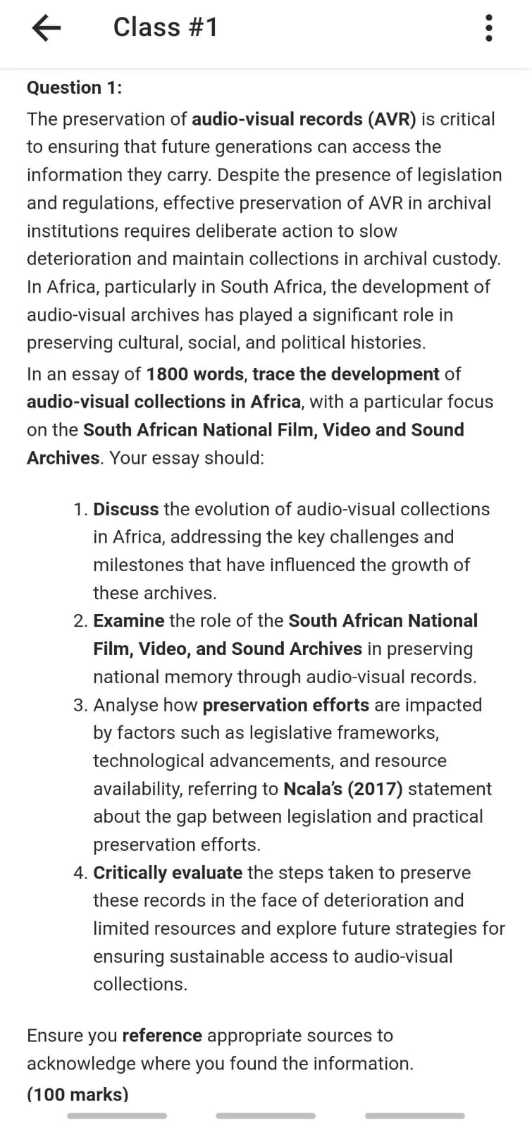 Question 1: The preservation of audio-visual | StudyX