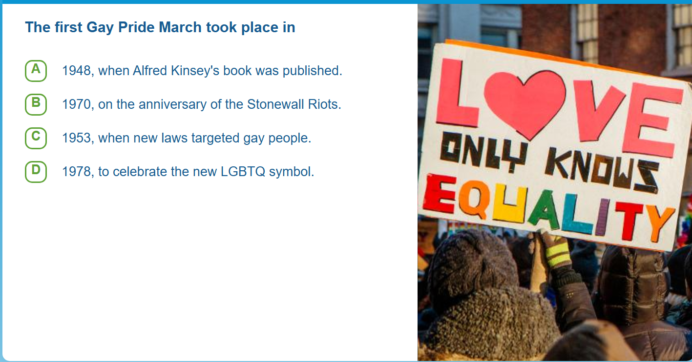 The first Gay Pride March took place in A | StudyX