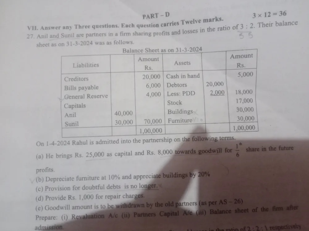 VII. Answer any Three questions. Each | StudyX