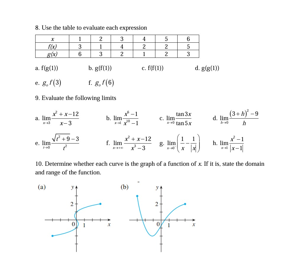 8. Use the table to evaluate each expression | StudyX