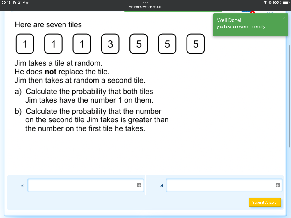 Here are seven tiles 1 1 1 3 5 5 5 Jim takes
