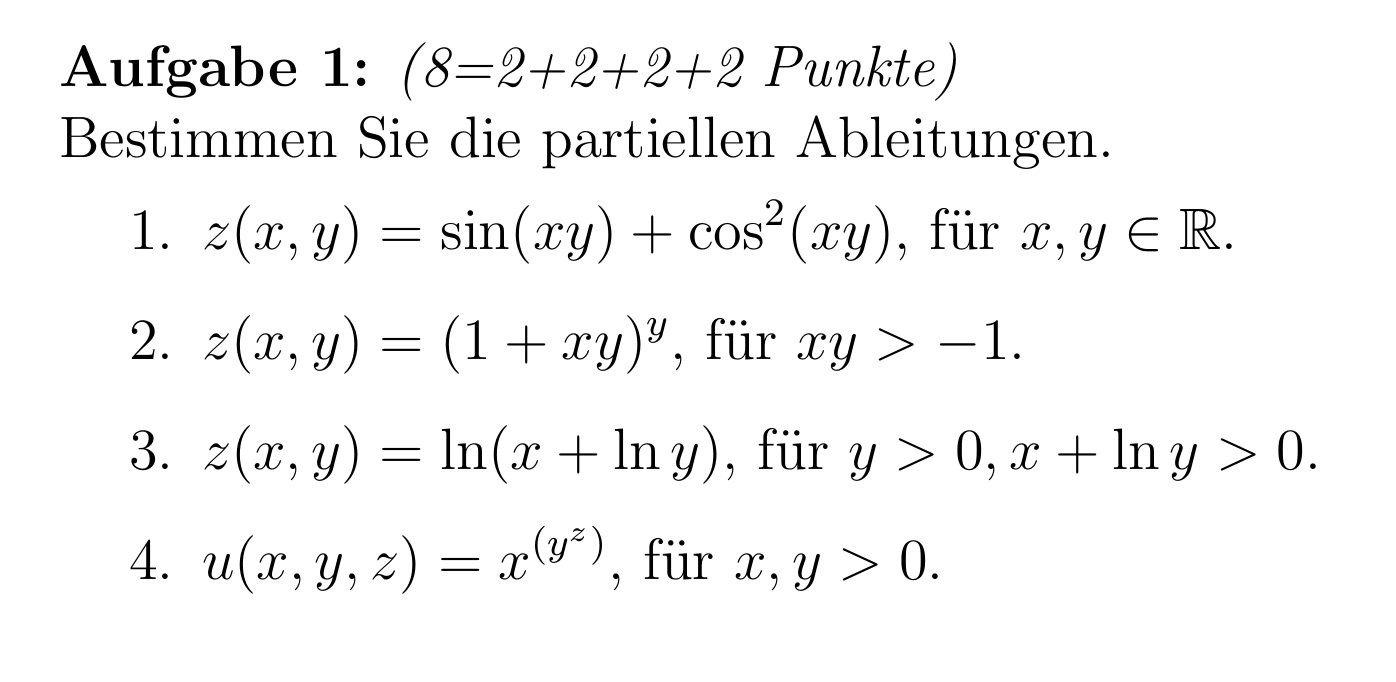 Aufgabe 1: (8=2+2+2+2 Punkte) Bestimmen Sie | StudyX