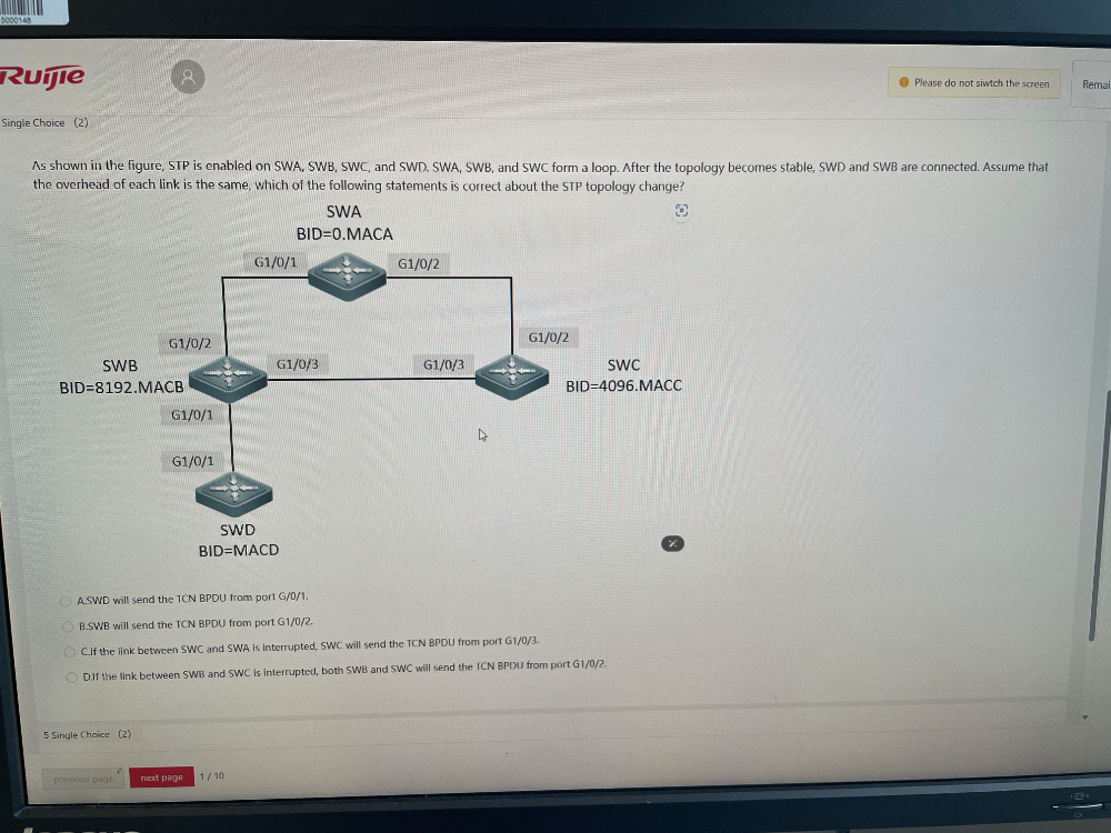 As shown in the figure, STP is enabled on | StudyX