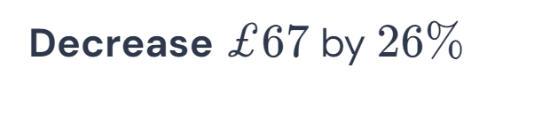 Calculate Percentage Decrease: £67 by 26% | StudyX