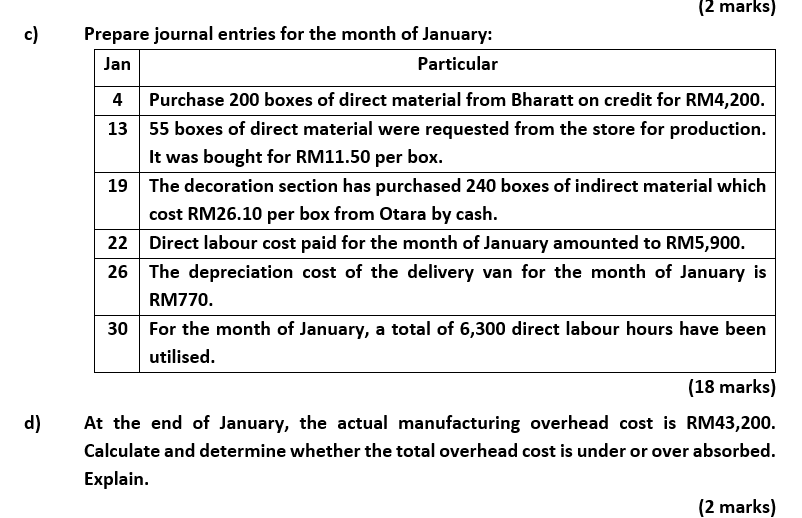c) Prepare journal entries for the month of | StudyX