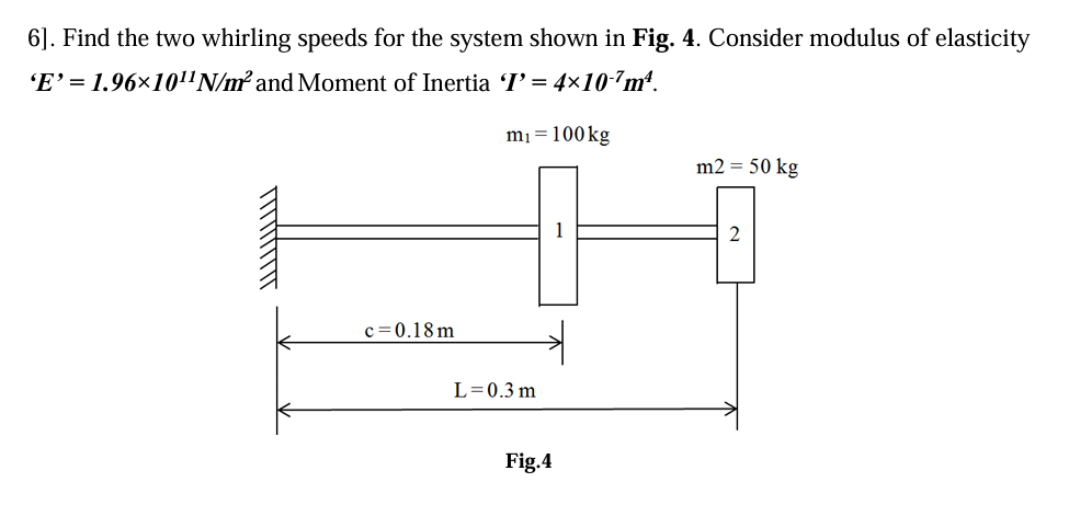 6]. Find the two whirling speeds for the | StudyX