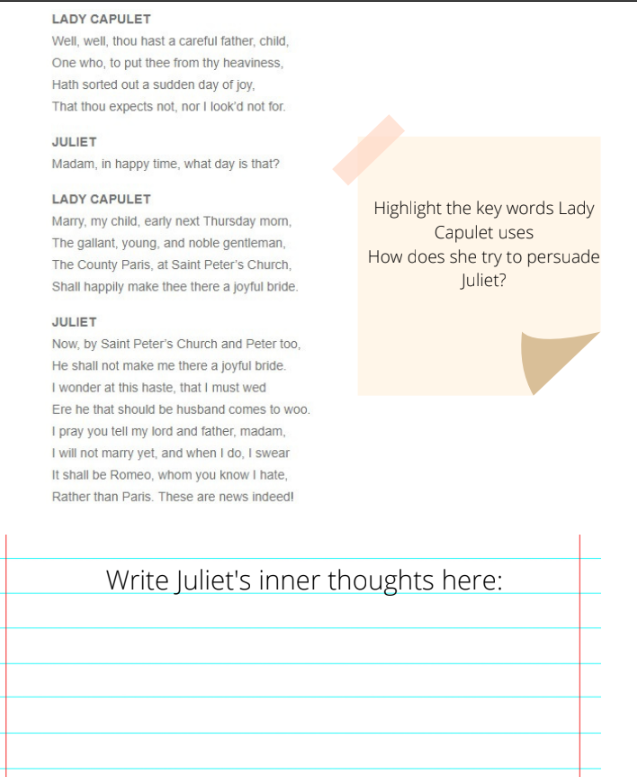 Highlight the key words Lady Capulet uses | StudyX