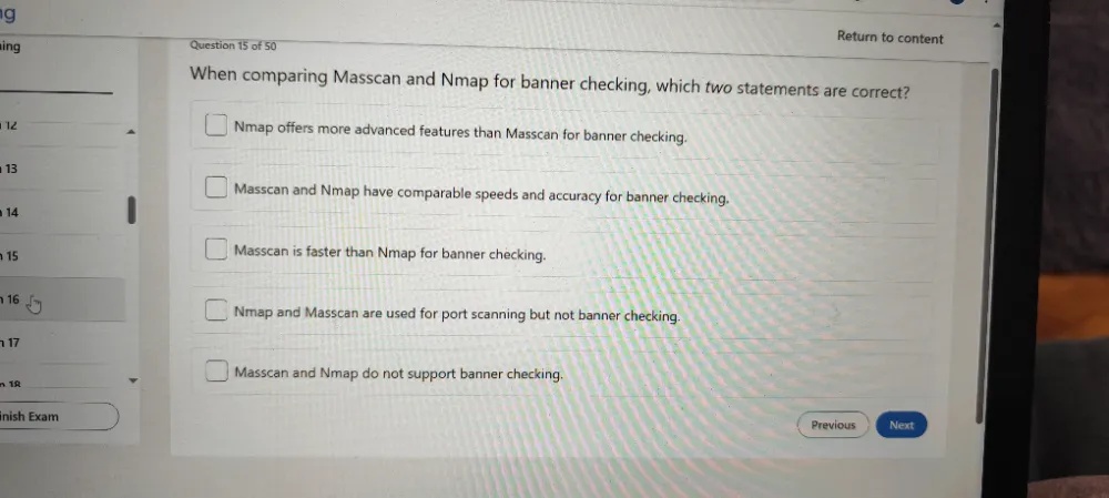 When comparing Masscan and Nmap for banner | StudyX