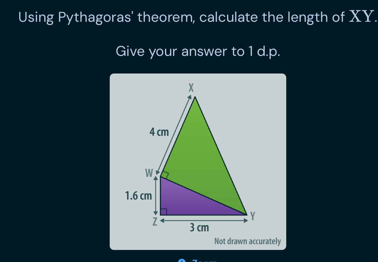 Using Pythagoras' theorem, calculate the | StudyX