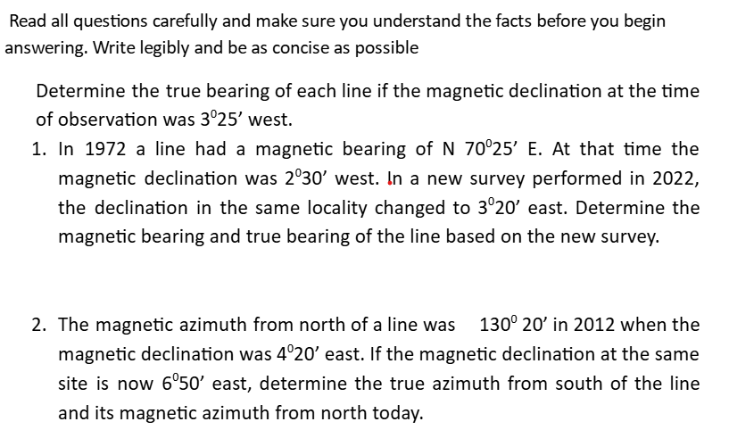 Determine the true bearing of each line if | StudyX