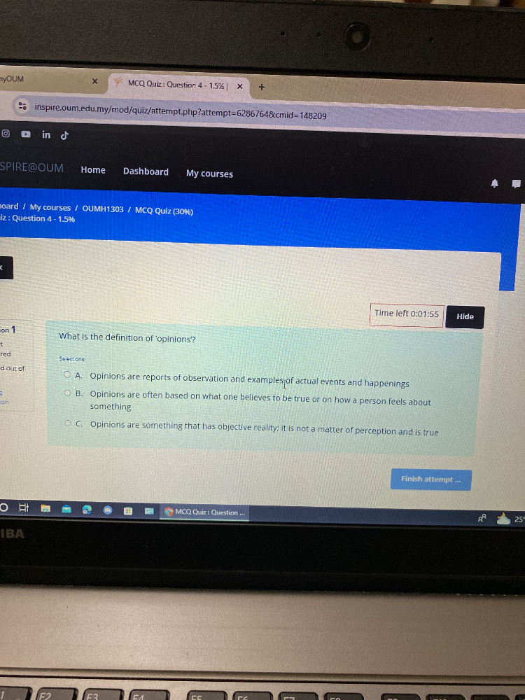 What is the definition of 'opinions'? A. | StudyX