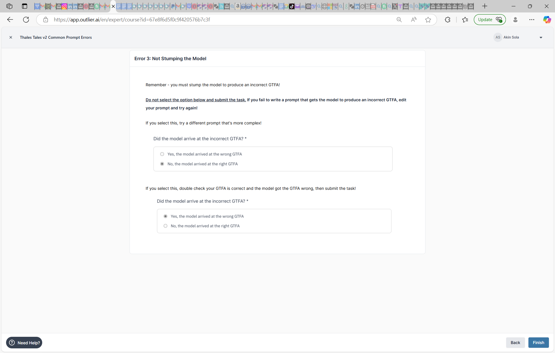 Did the model arrive at the incorrect GTFA? | StudyX