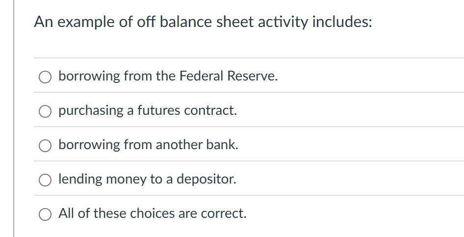 An example of off balance sheet activity | StudyX