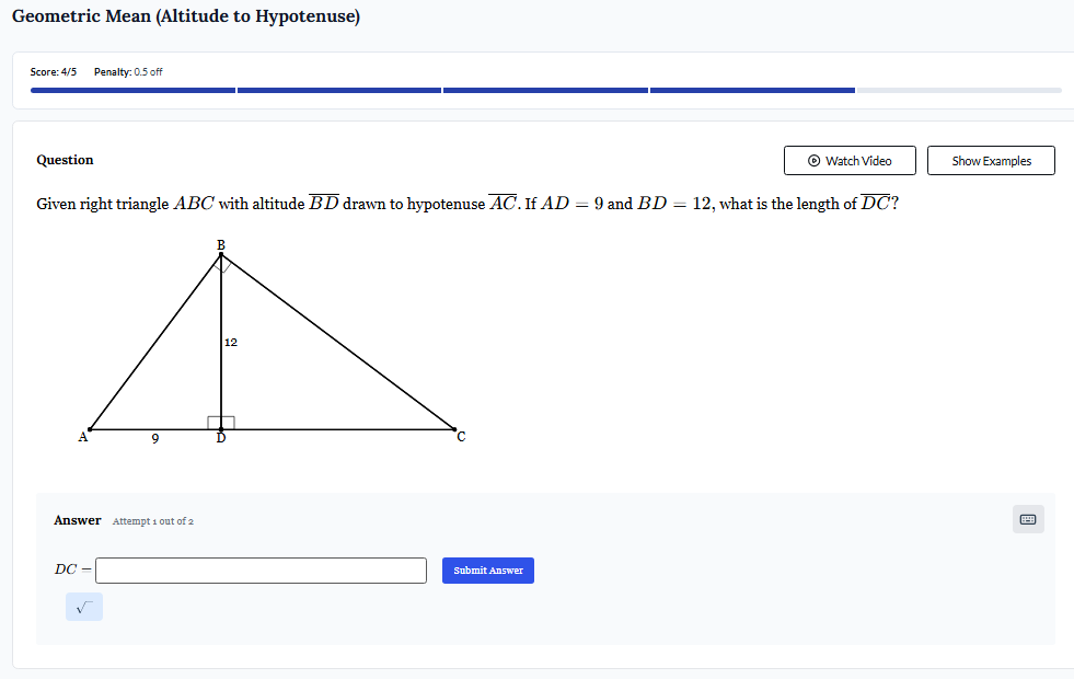Given right triangle $ABC$ with altitude | StudyX