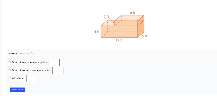 Volume of Top rectangular prism: Volume of | StudyX