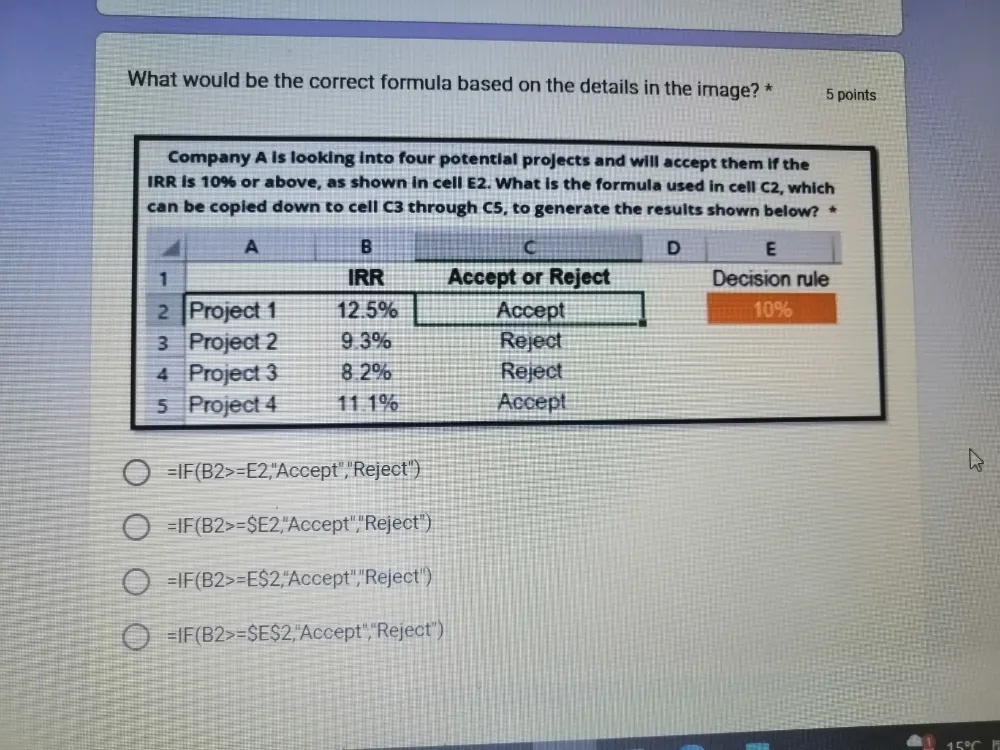 What would be the correct formula based on | StudyX