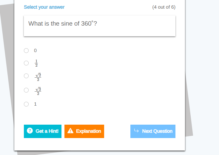 What is the sine of 360°? 0 $ {1}{2}$ $ { | StudyX