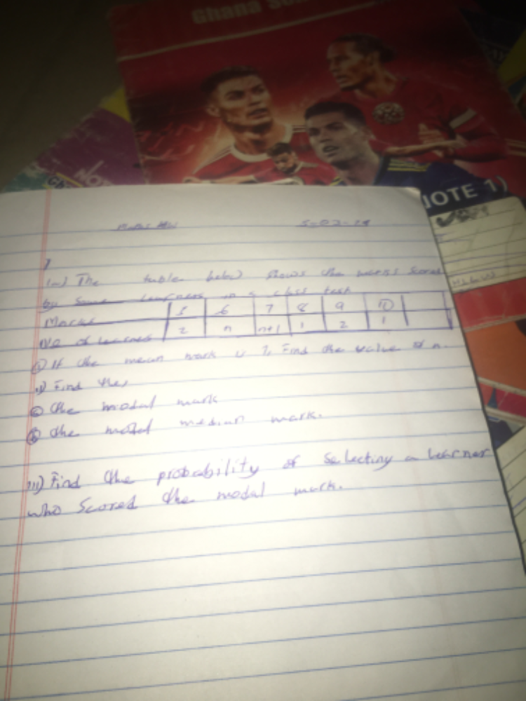 1) The table below shows the marks scored by | StudyX