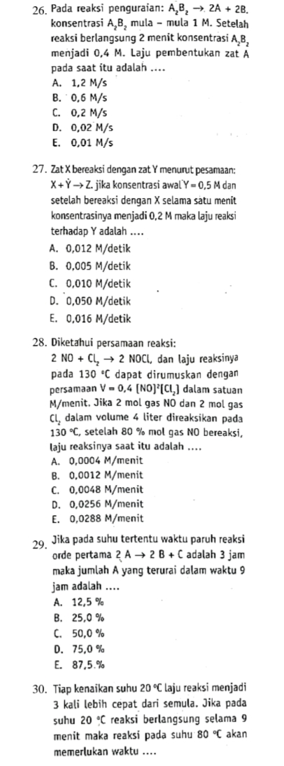 26. Pada reaksi penguraian: A₂B₂ → 2A + 2B. | StudyX
