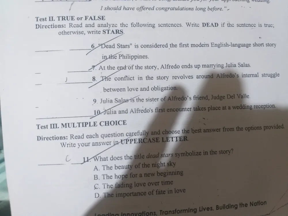 Test II. TRUE or FALSE Directions: Read and | StudyX