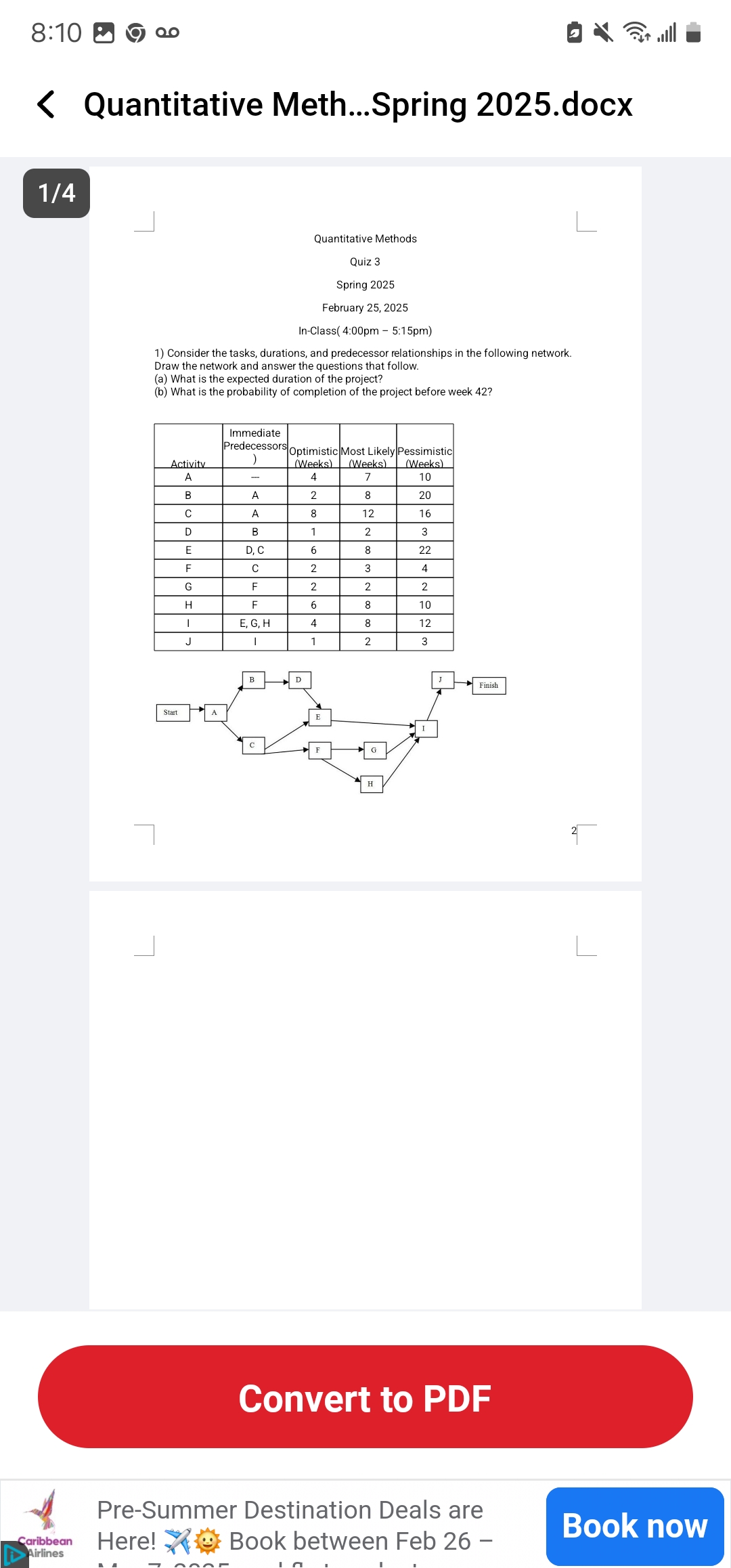 1) Consider the tasks, durations, and | StudyX
