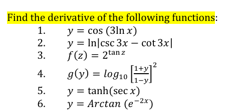 Find the derivative of the following | StudyX