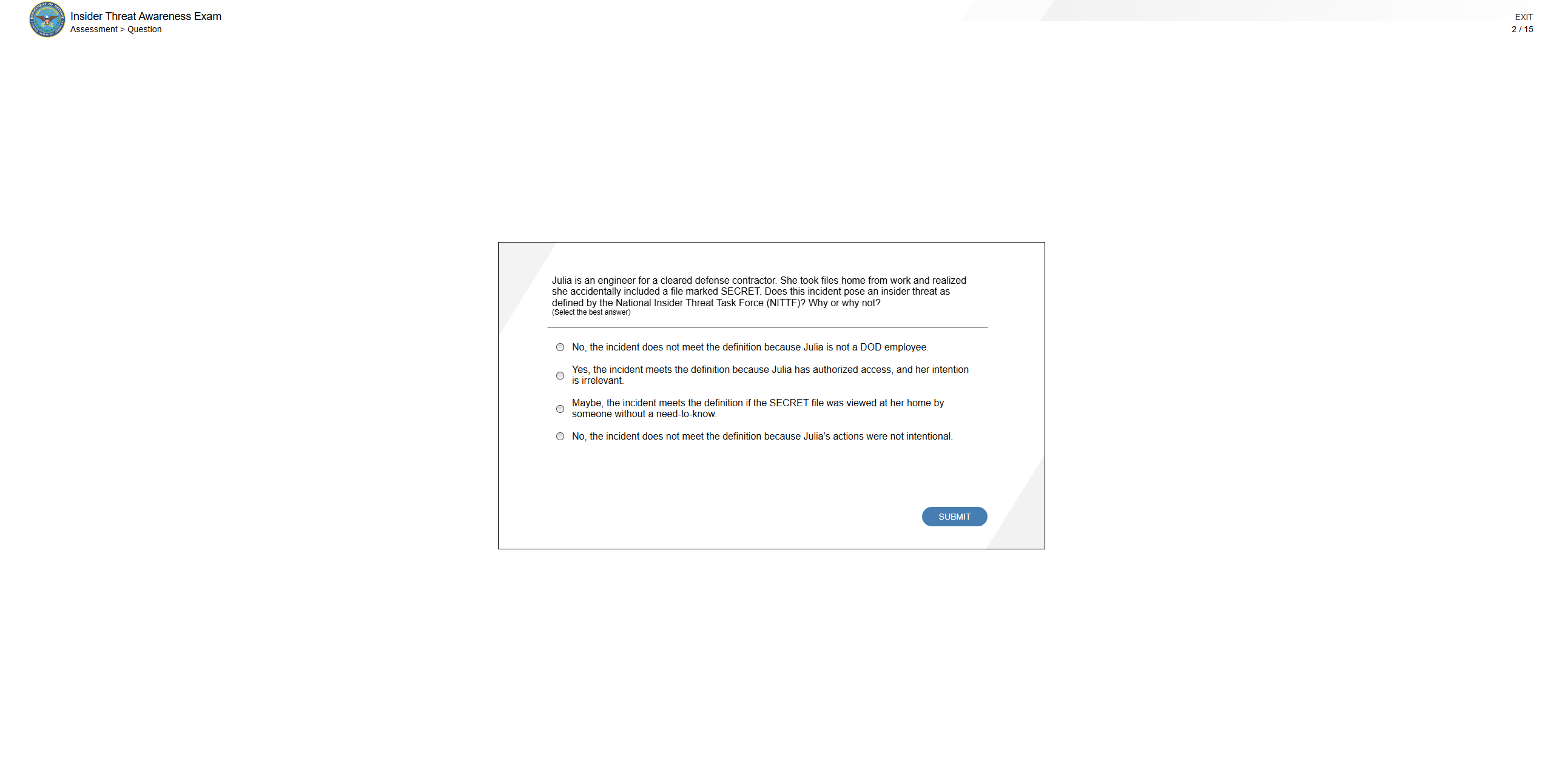 Julia is an engineer for a cleared defense | StudyX