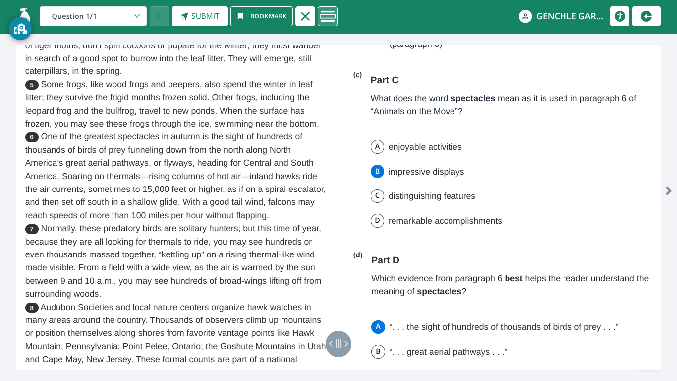 (c) Part C What does the word spectacles | StudyX