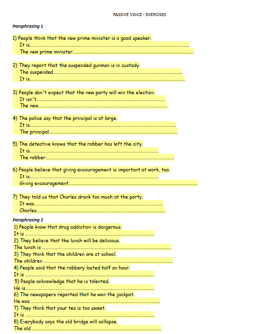 PASSIVE VOICE - EXERCISES Paraphrasing 1 | StudyX