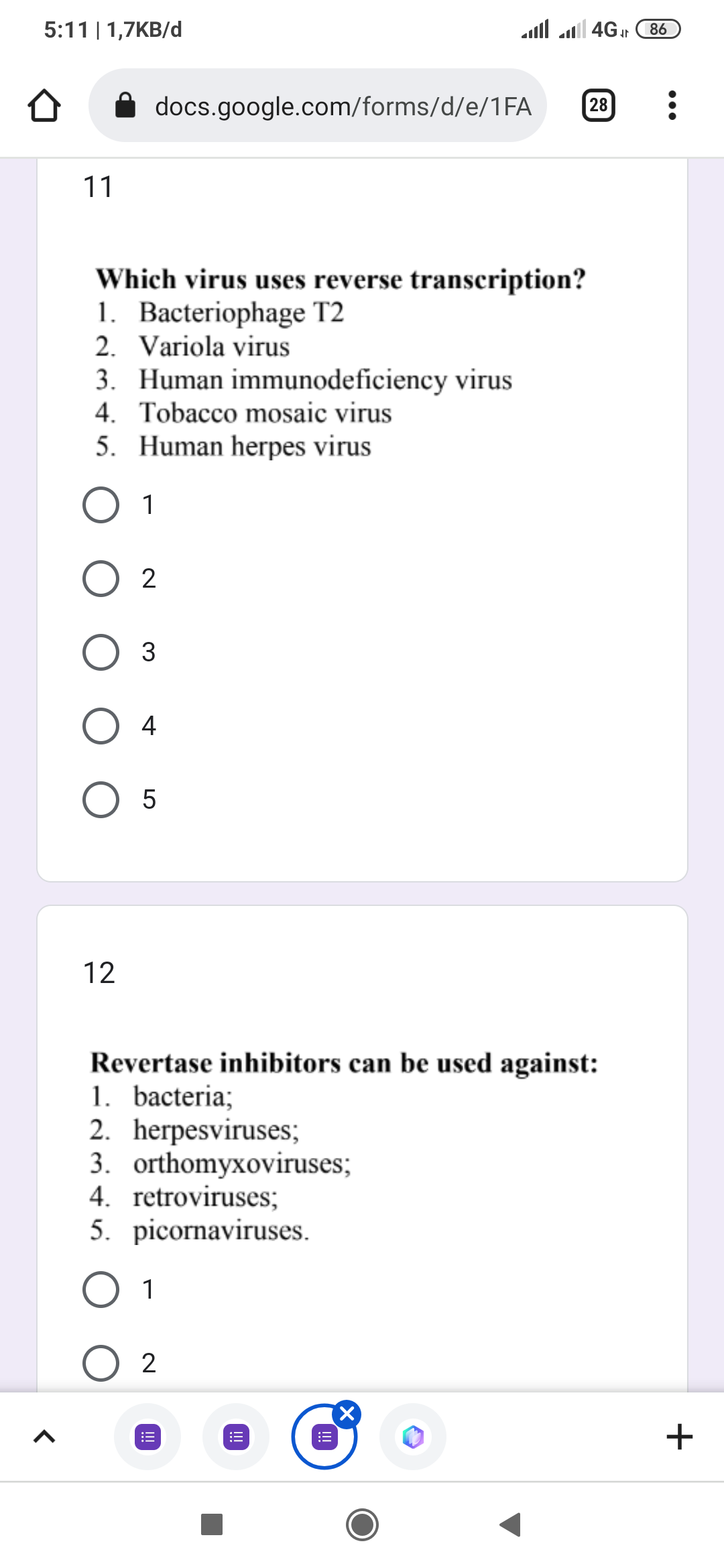 11 Which virus uses reverse transcription?