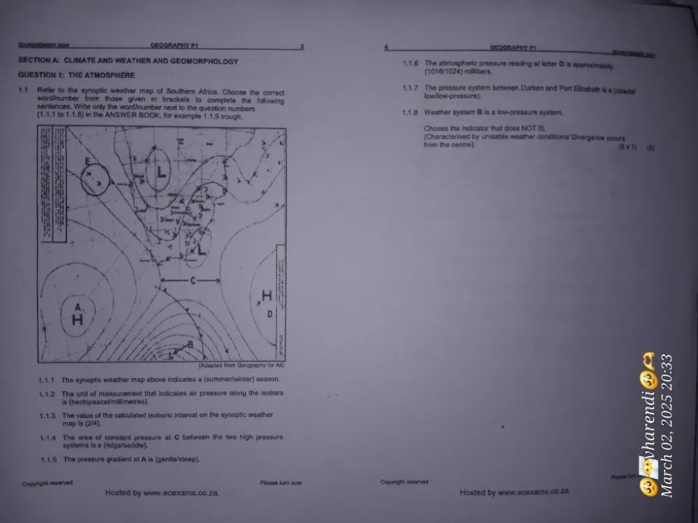 1.1 Refer to the synoptic weather map of | StudyX