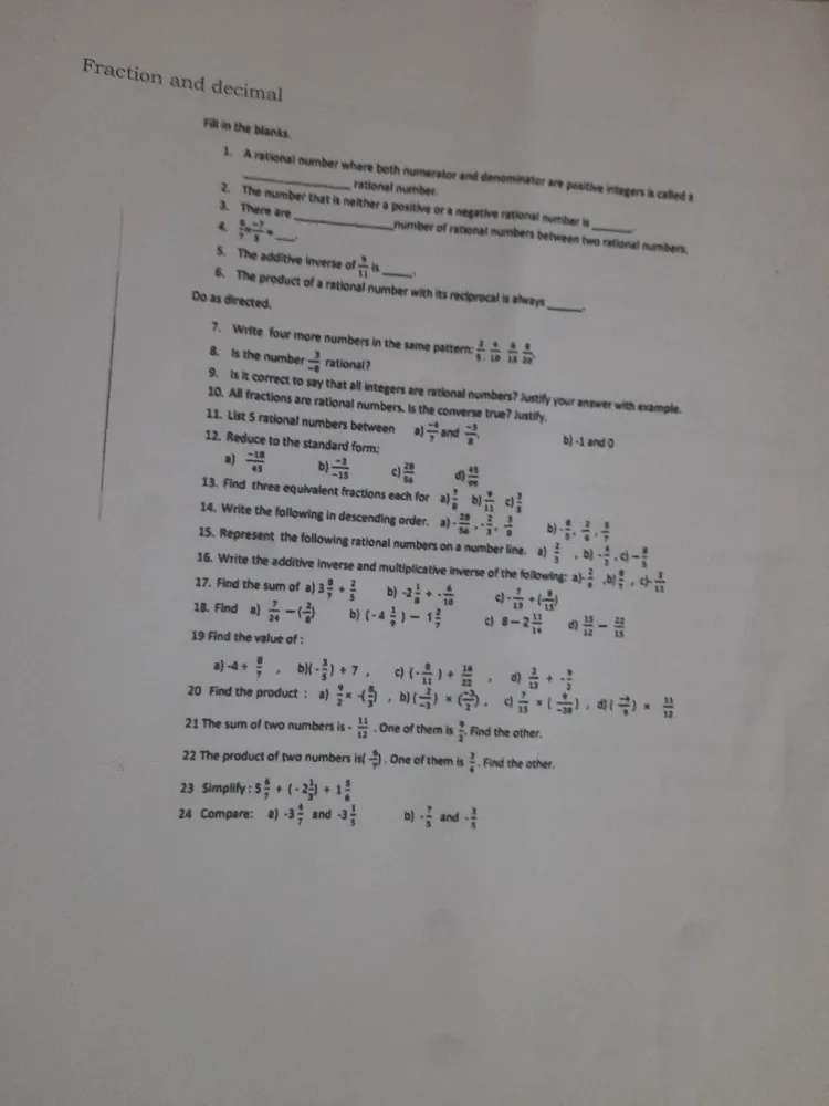 Fraction and decimal Fill in the blanks 1. | StudyX