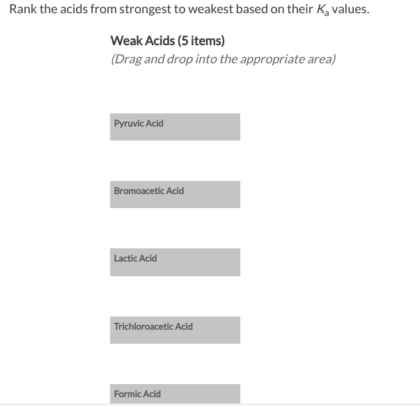Rank the acids from strongest to weakest | StudyX
