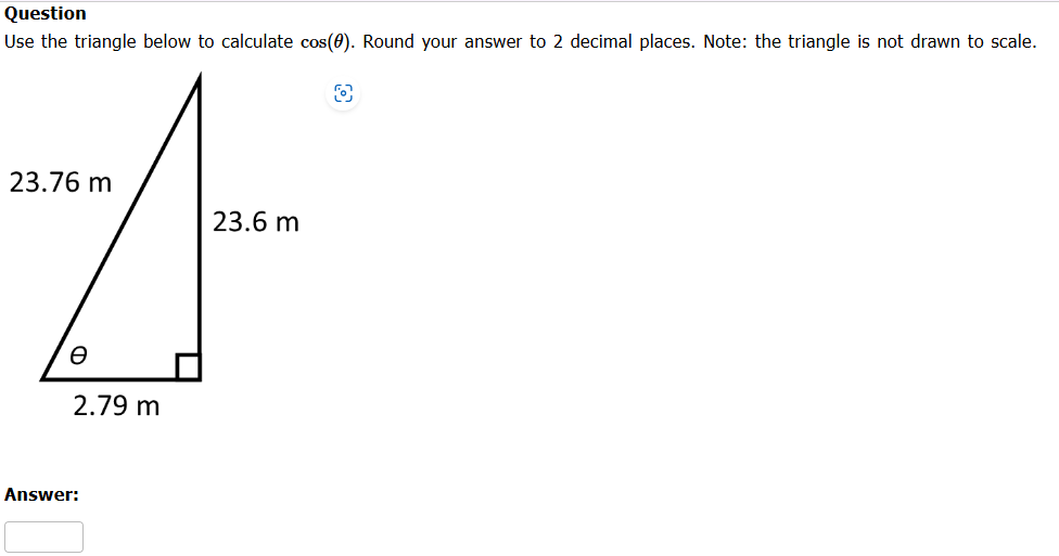 Use the triangle below to calculate cos(θ). | StudyX