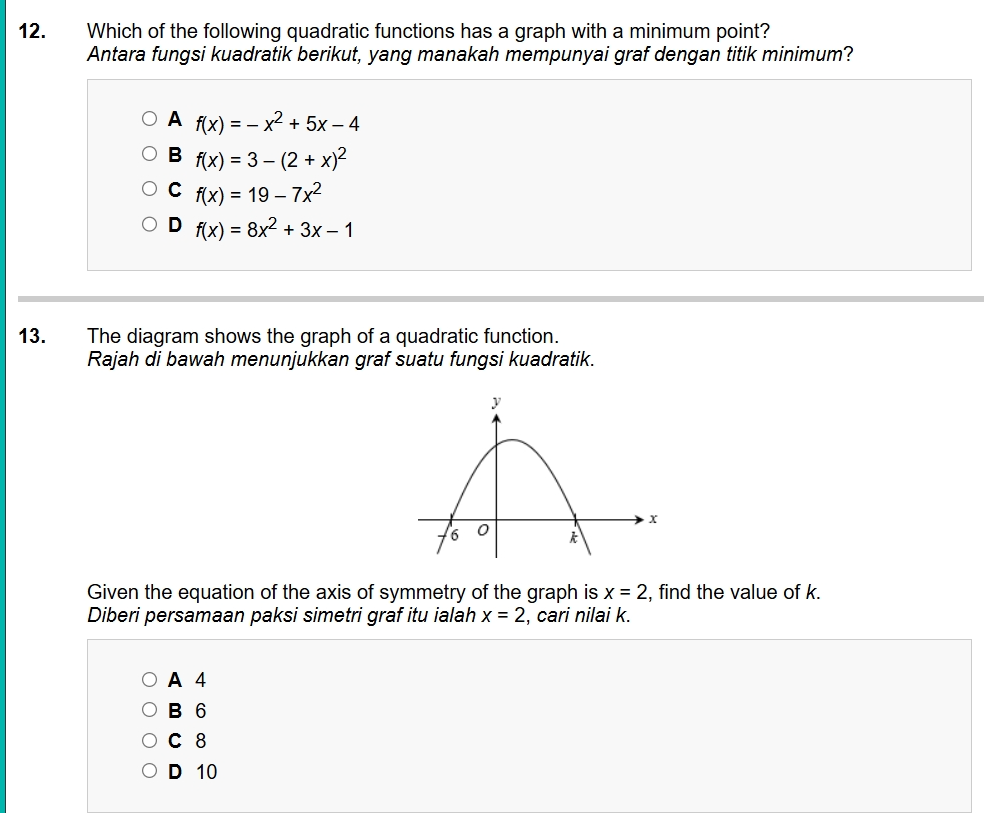 12. Which of the following quadratic | StudyX