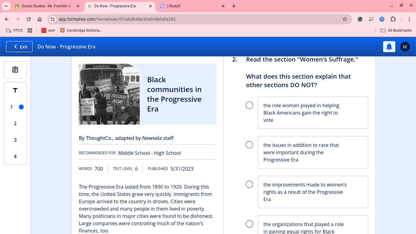 2. Read the section "Women's Suffrage." | StudyX