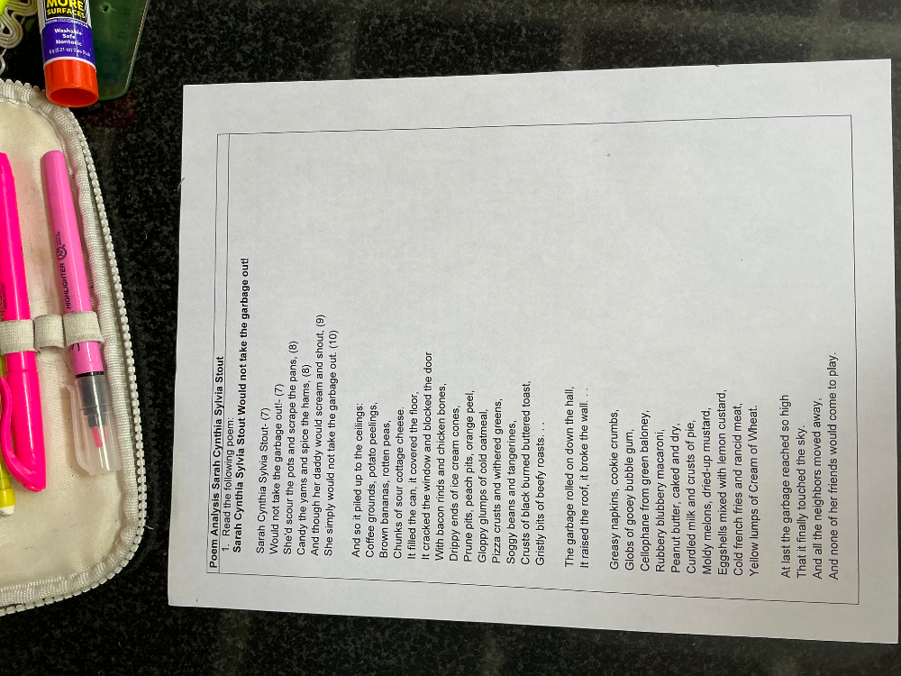 Poem Analysis Sarah Cynthia Sylvia Stout 1. | StudyX