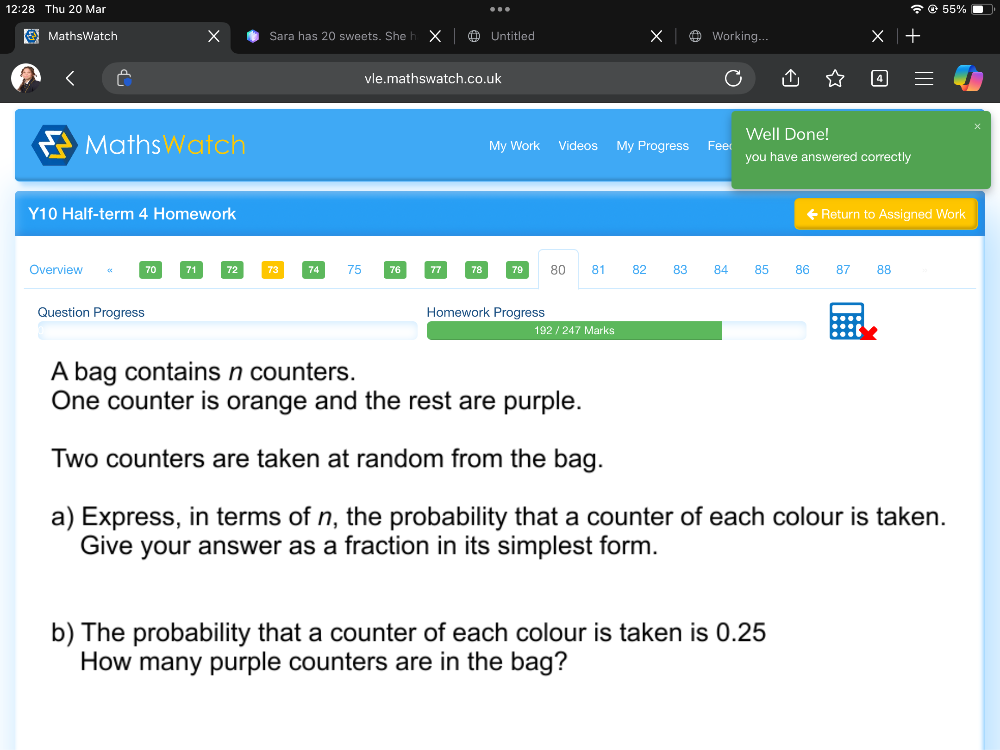 A bag contains $n$ counters. One counter is | StudyX