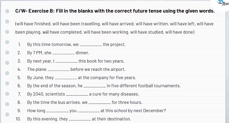 C/W- Exercise B: Fill in the blanks with the | StudyX