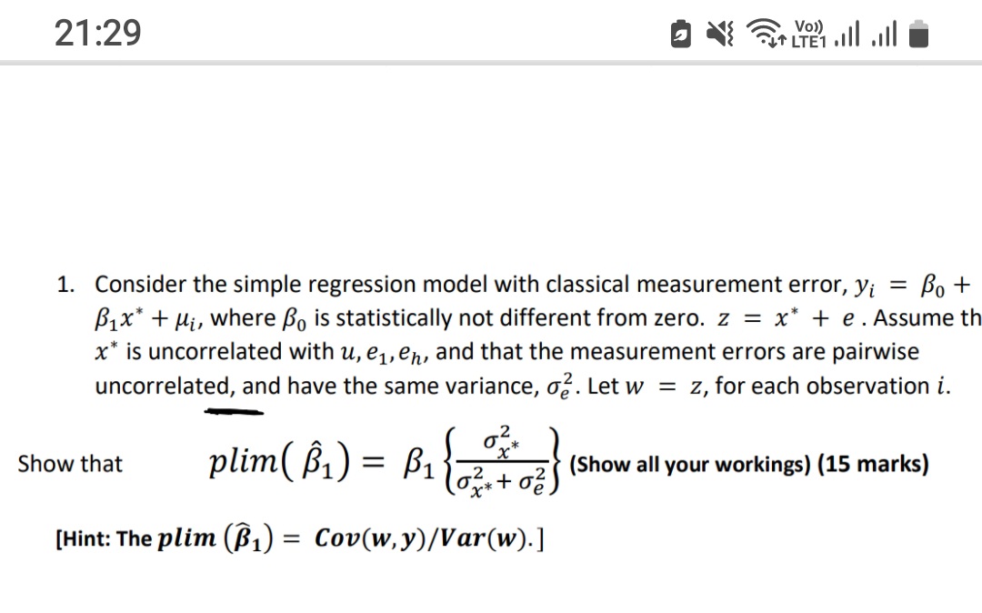 1. Consider the simple regression model with | StudyX