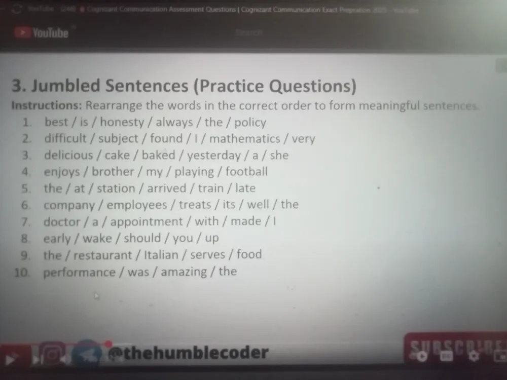 3. Jumbled Sentences (Practice Questions) | StudyX