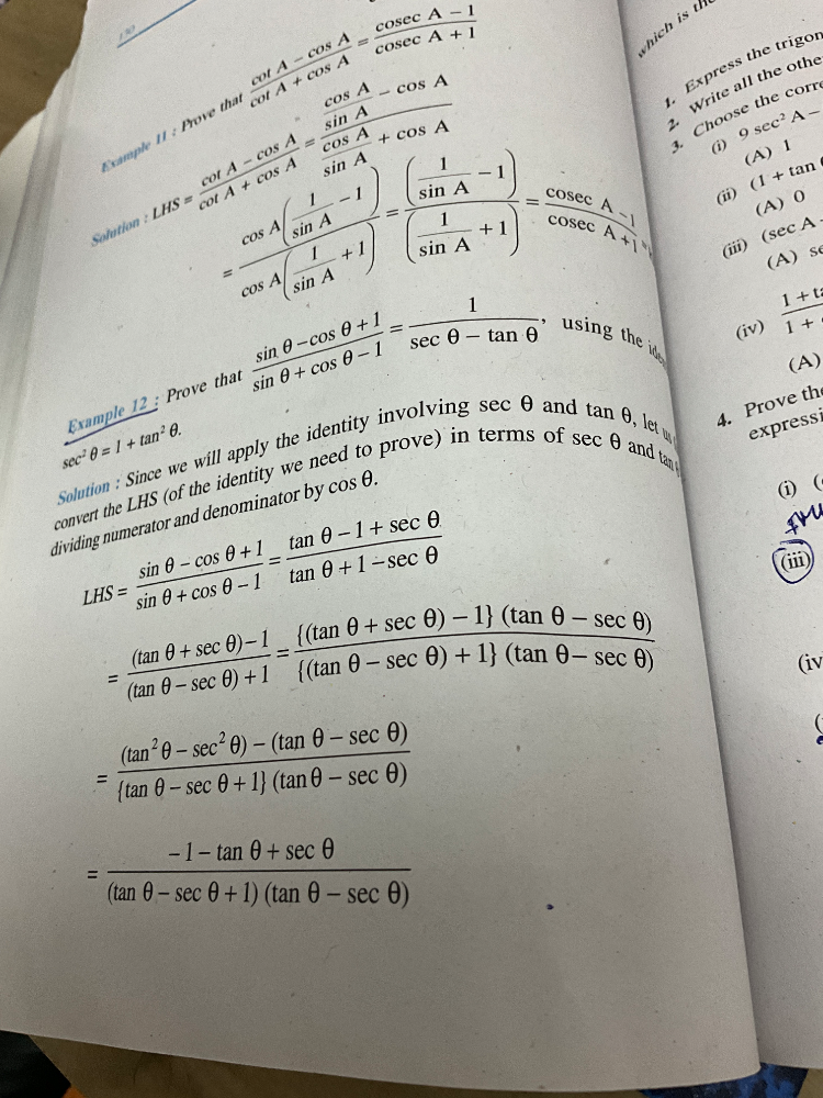 Example 11: Prove that \( {cot A - cos