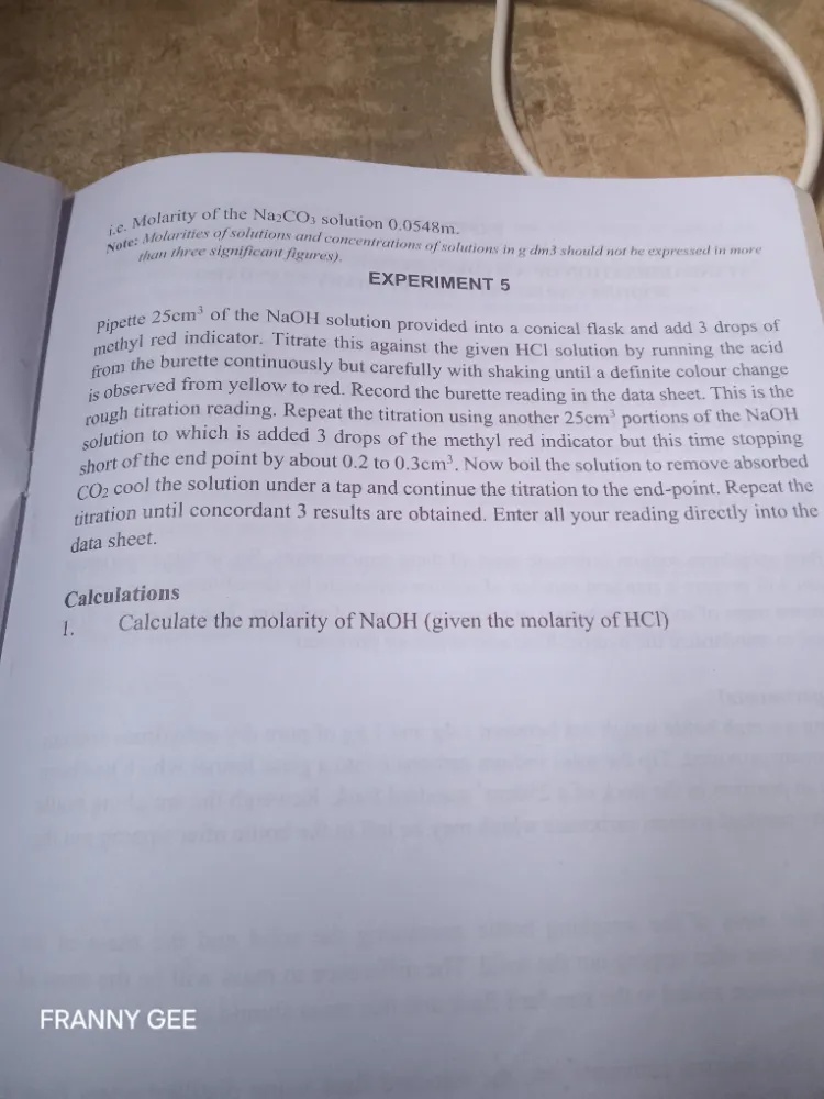 1. Calculate the molarity of NaOH (given the | StudyX