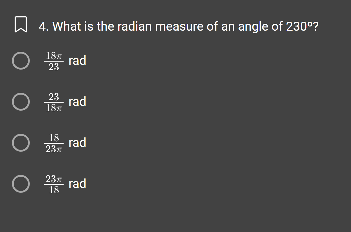 4. What is the radian measure of an angle of | StudyX