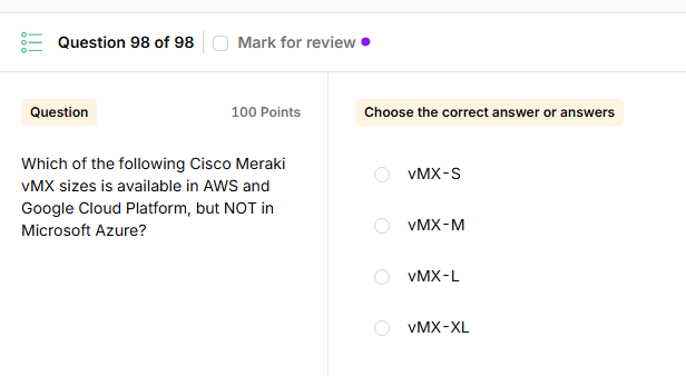 Which of the following Cisco Meraki vMX