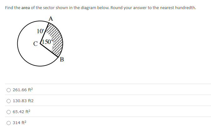 Find the area of the sector shown in the