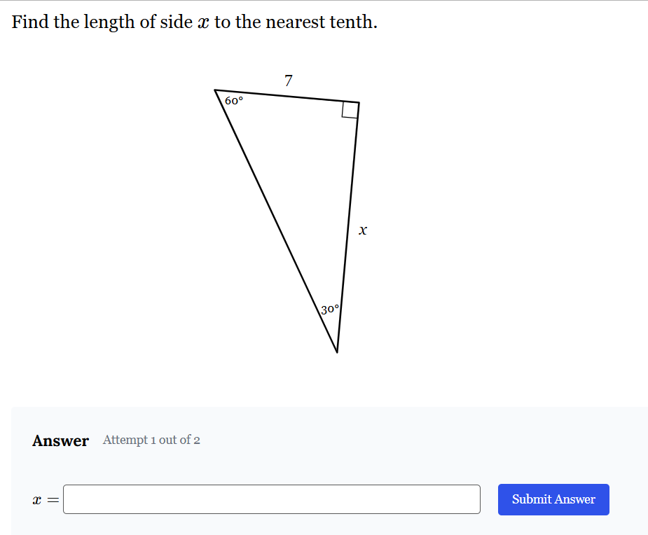 Find the length of side $x$ to the nearest | StudyX