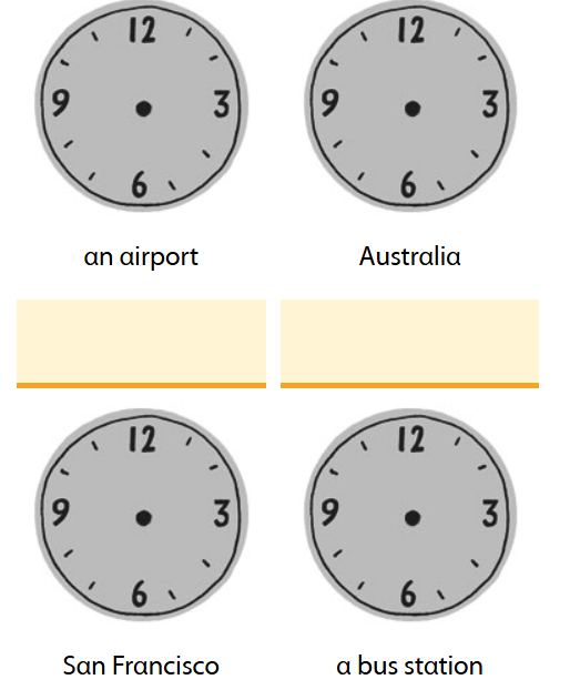 The image shows four clock faces, each | StudyX