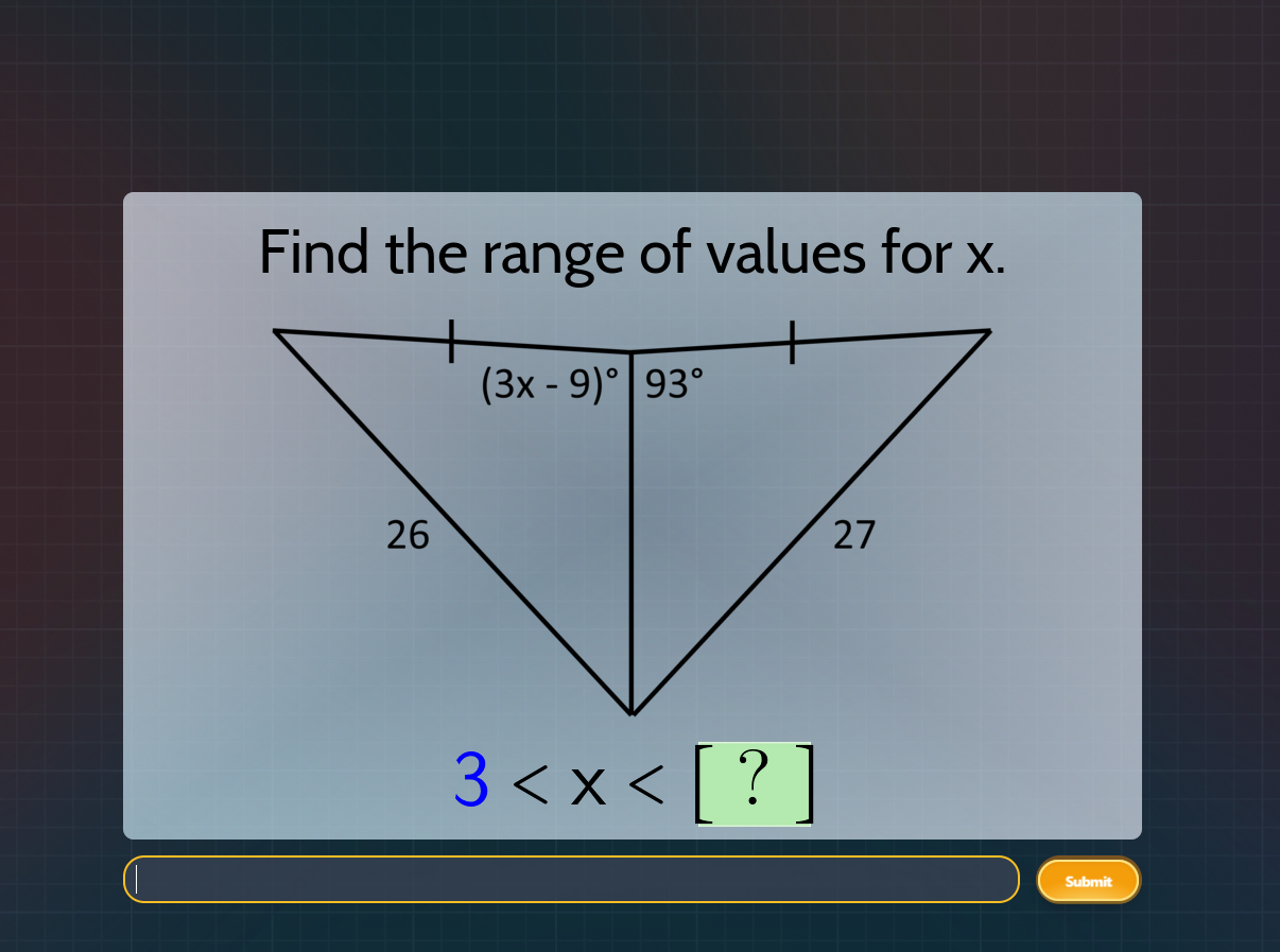 Find the range of values for x. 3